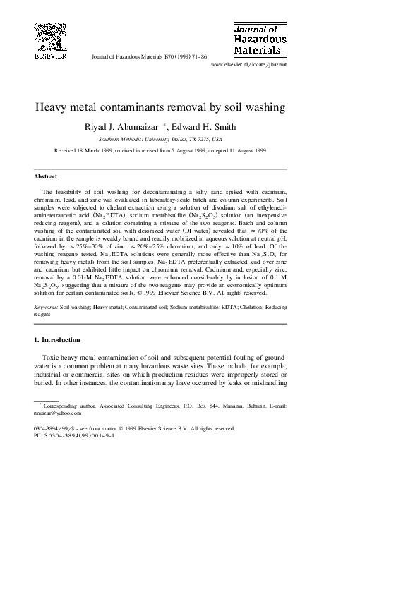 (PDF) Heavy metal contaminants removal by soil washing