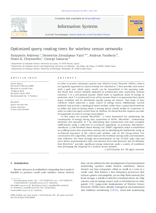 (PDF) Optimized query routing trees for wireless sensor networks