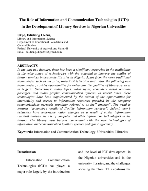 (DOC) The Role of Information and Communication Technologies (ICTs) in ...