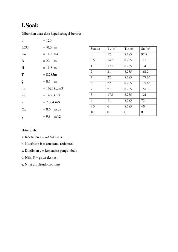 (DOC) Menghitung Added Mass, Konstanta Redaman, Konstanta Pengembali ...