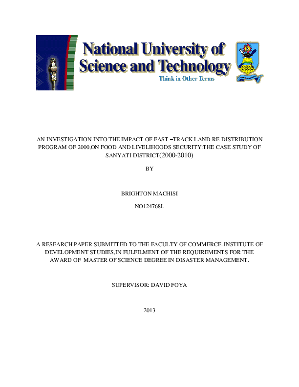 (PDF) Investigations into the Impact of Fast Track Land Reform ...