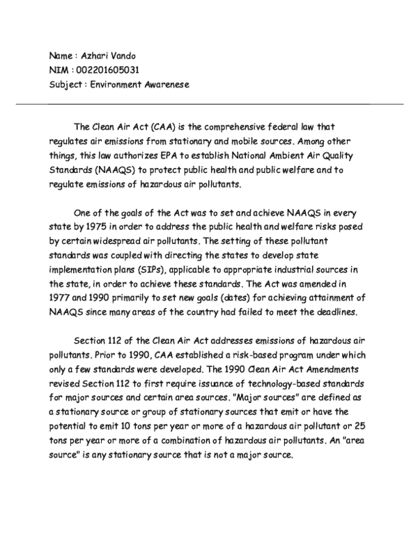 (DOC) Clean Air Act | Zenox Aja - Academia.edu