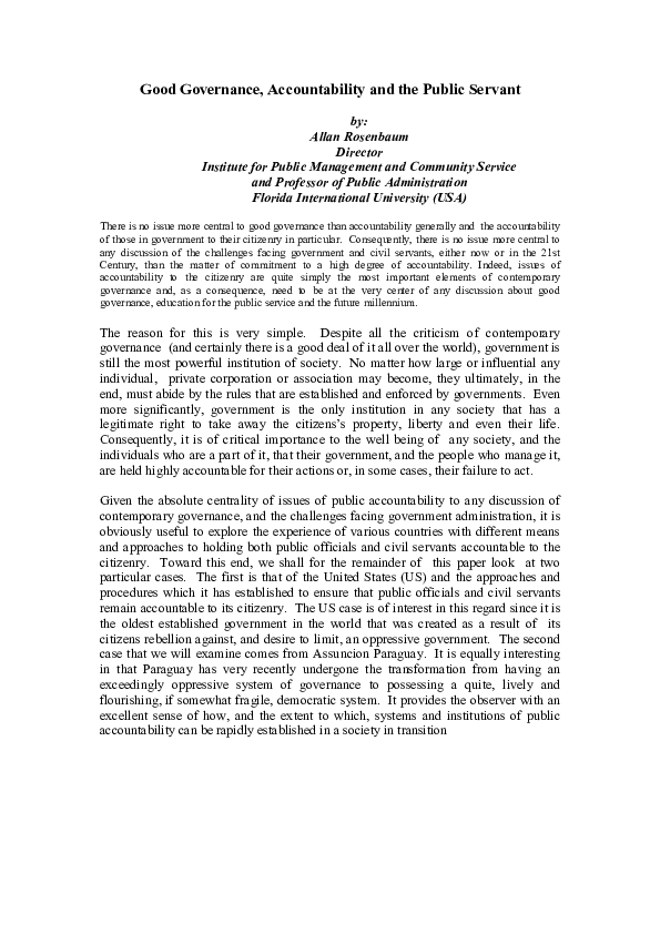 (PDF) Good Governance, Accountability and the Public Servant