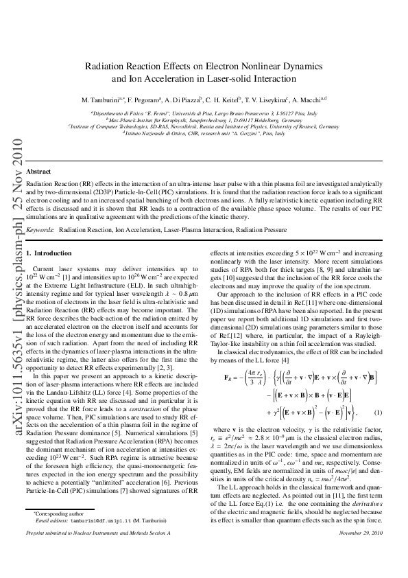 (PDF) Radiation reaction effects on electron nonlinear dynamics and ion ...