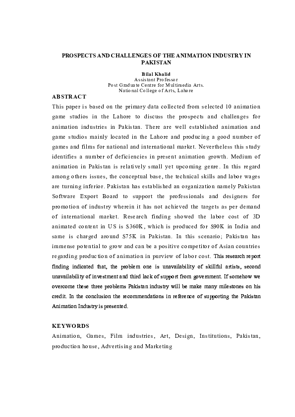 (PDF) PROSPECTS AND CHALLENGES OF THE ANIMATION INDUSTRY IN PAKISTAN ...