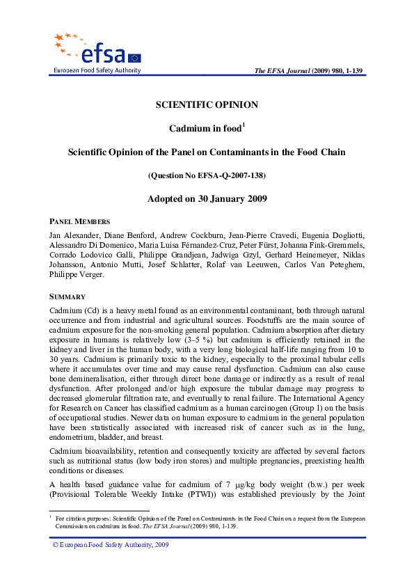 (PDF) Minimal health impact from exposure to diet-sourced cadmium on a ...