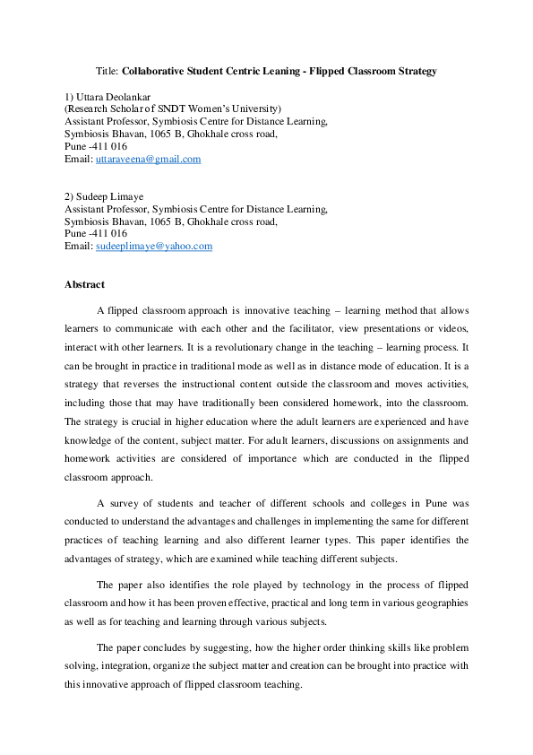 (DOC) Title: Collaborative Student Centric Leaning -Flipped Classroom ...