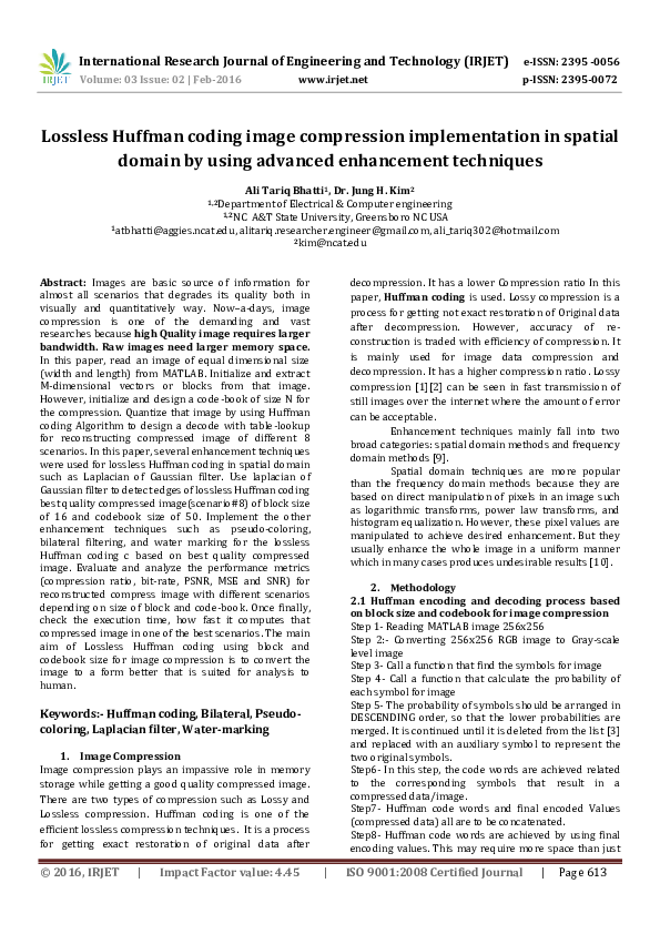 Pdf Lossless Huffman Coding Image Compression Implementation In Spatial Domain By Using