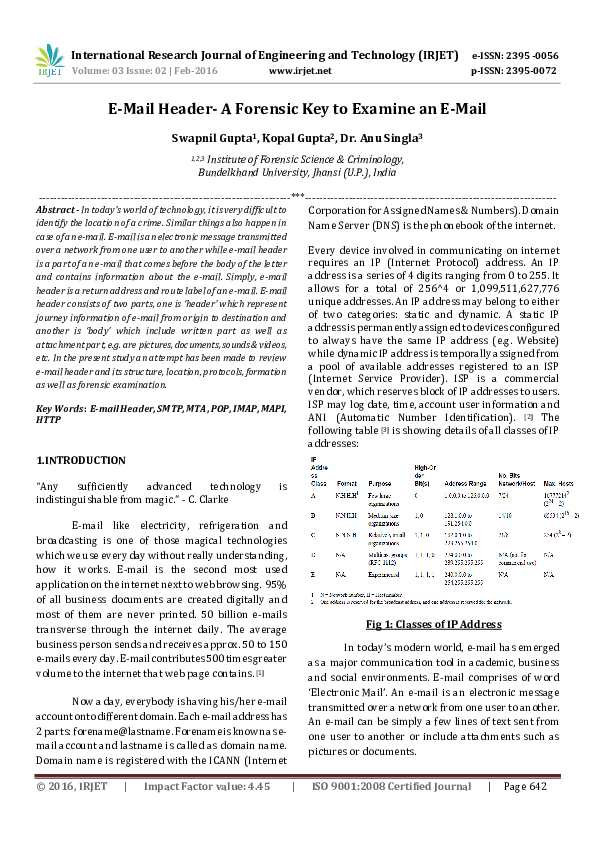 (PDF) E-Mail Header-A Forensic Key to Examine an E-Mail