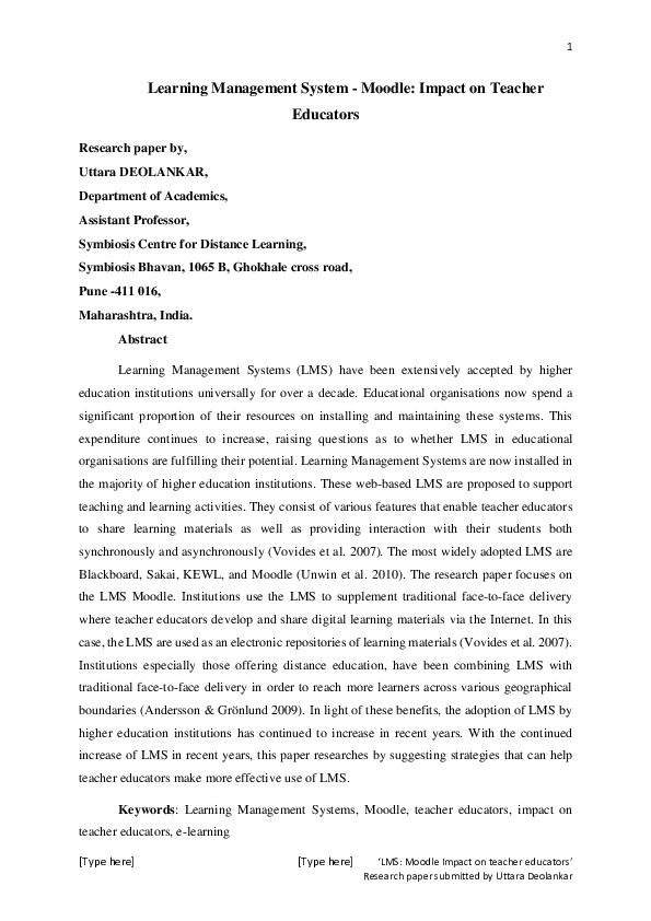 (PDF) Learning Management System -Moodle: Impact on Teacher Educators