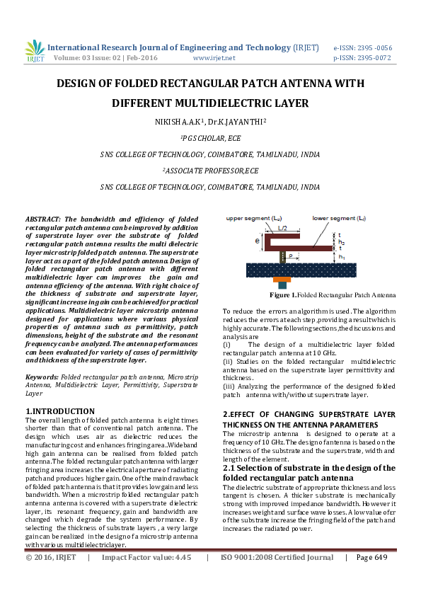 (PDF) DESIGN OF FOLDED RECTANGULAR PATCH ANTENNA WITH DIFFERENT ...