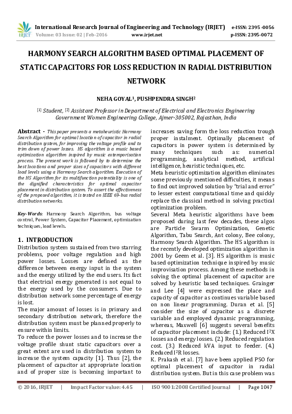 (PDF) HARMONY SEARCH ALGORITHM BASED OPTIMAL PLACEMENT OF STATIC ...