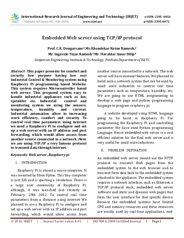 (PDF) Embedded Web server using TCP/IP protocol