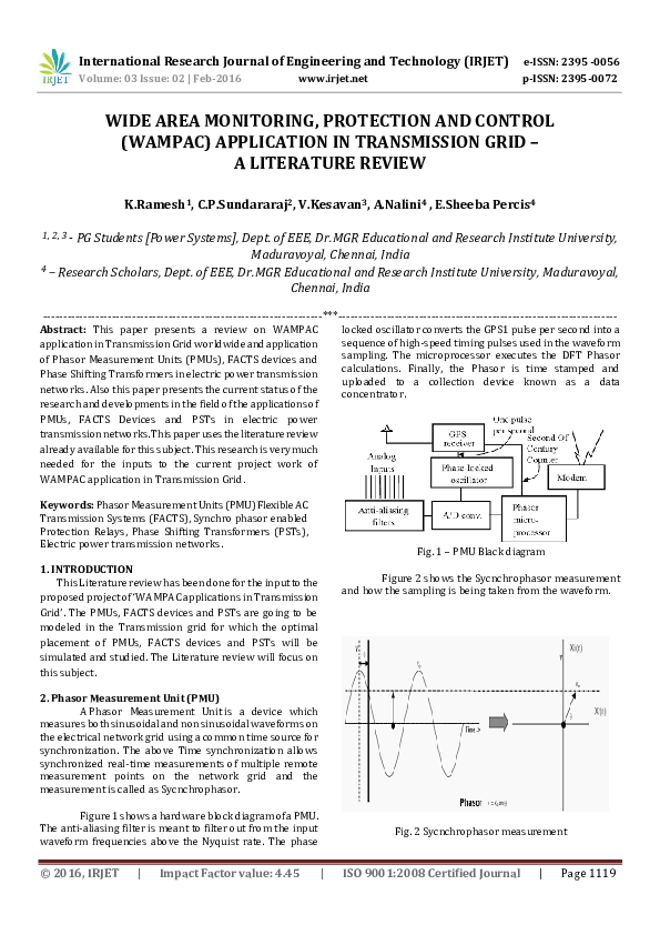 (PDF) WIDE AREA MONITORING, PROTECTION AND CONTROL (WAMPAC) APPLICATION ...