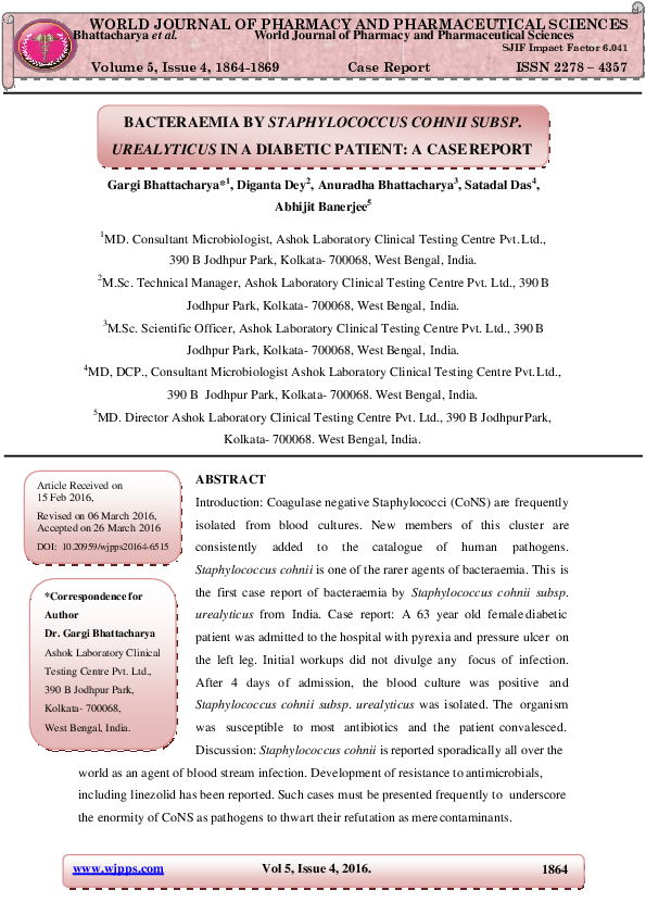 (PDF) Bacteraemia by Staphylococcus cohnii subsp urealyticus in a ...