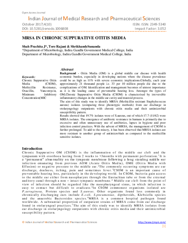 (PDF) MRSA IN CHRONIC SUPPURATIVE OTITIS MEDIA