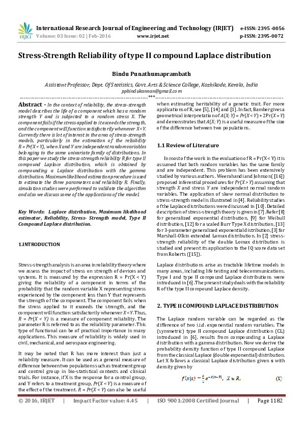 (PDF) Stress-Strength Reliability of type II compound Laplace distribution