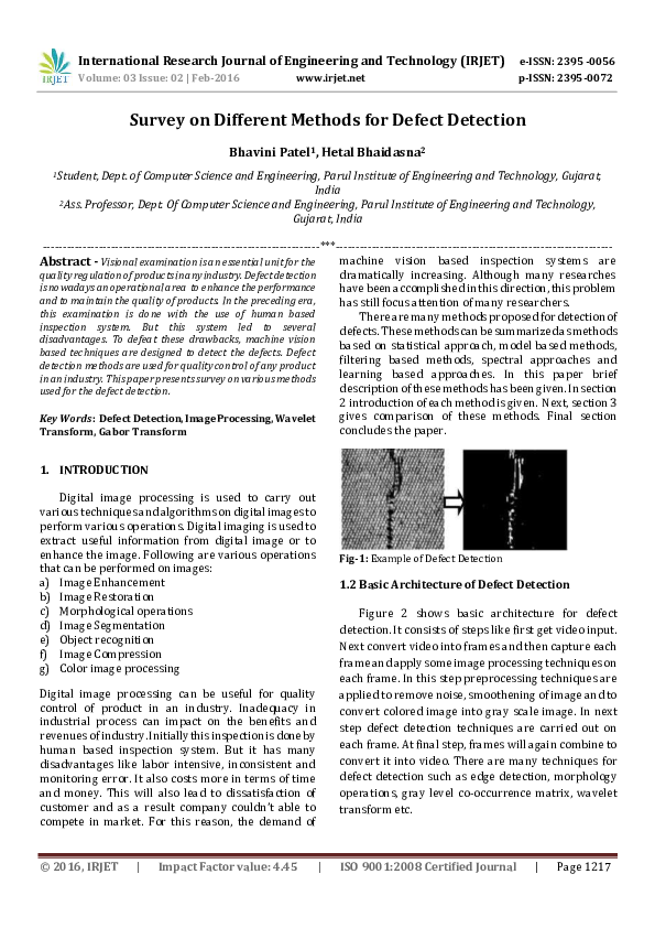 (PDF) Survey on Different Methods for Defect Detection