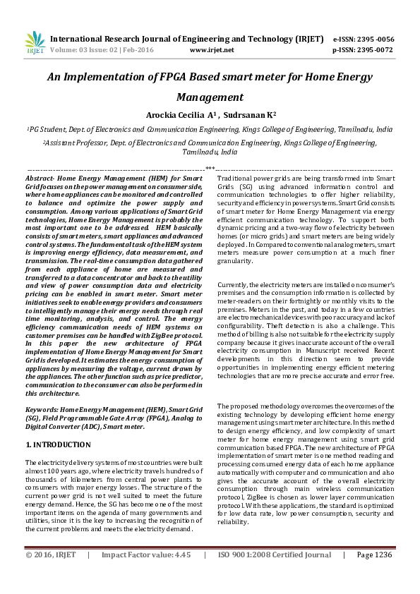 (PDF) An Implementation of FPGA Based smart meter for Home Energy Management