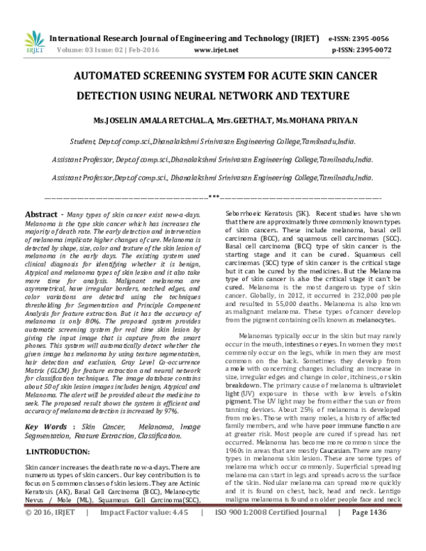 (PDF) AUTOMATED SCREENING SYSTEM FOR ACUTE SKIN CANCER DETECTION USING ...