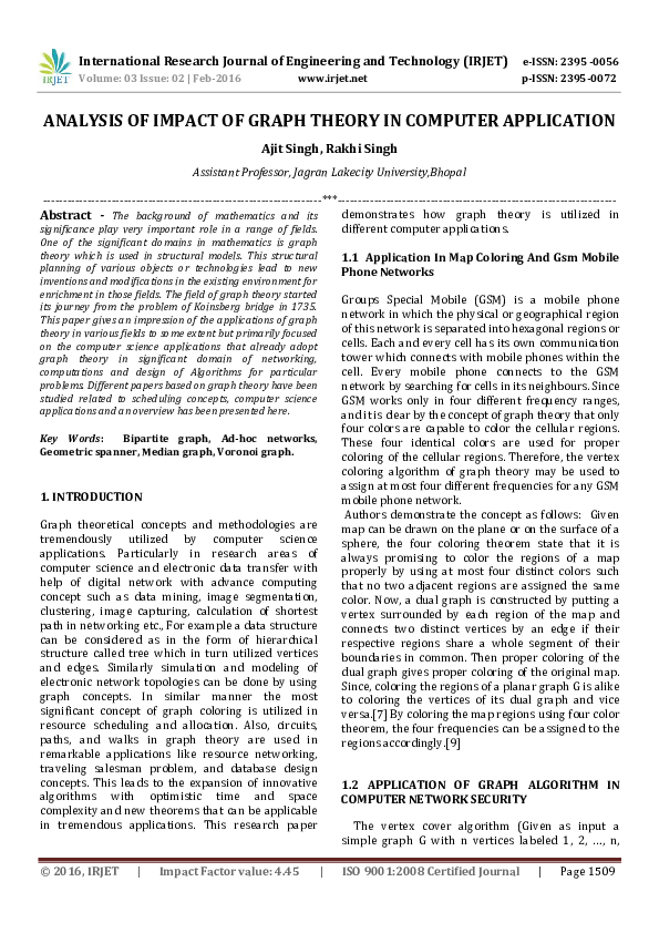 (PDF) ANALYSIS OF IMPACT OF GRAPH THEORY IN COMPUTER APPLICATION