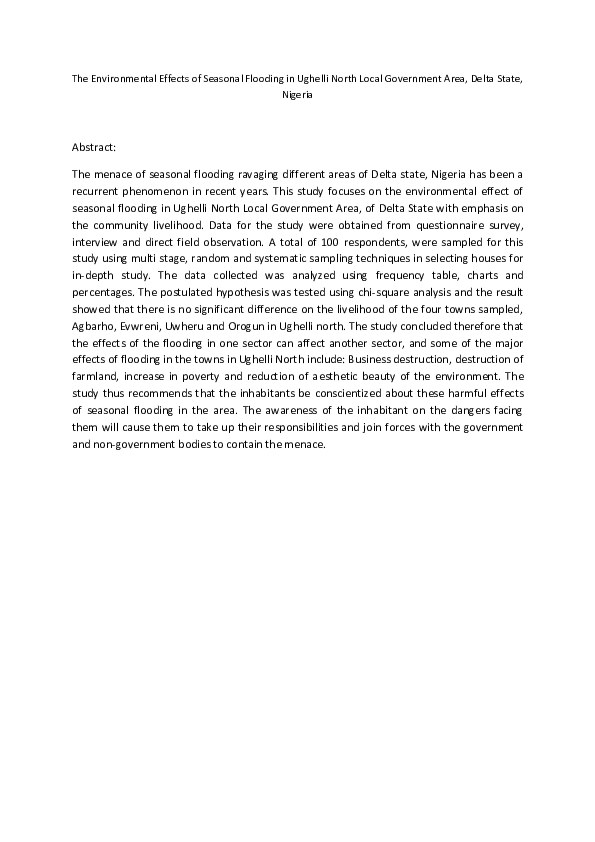 (DOC) The Environmental Effects of Seasonal Flooding in Ughelli North Local Government Area ...