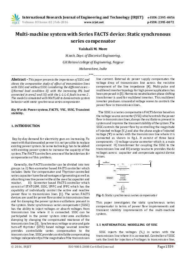 Pdf Multi Machine System With Series Facts Device Static Synchronous