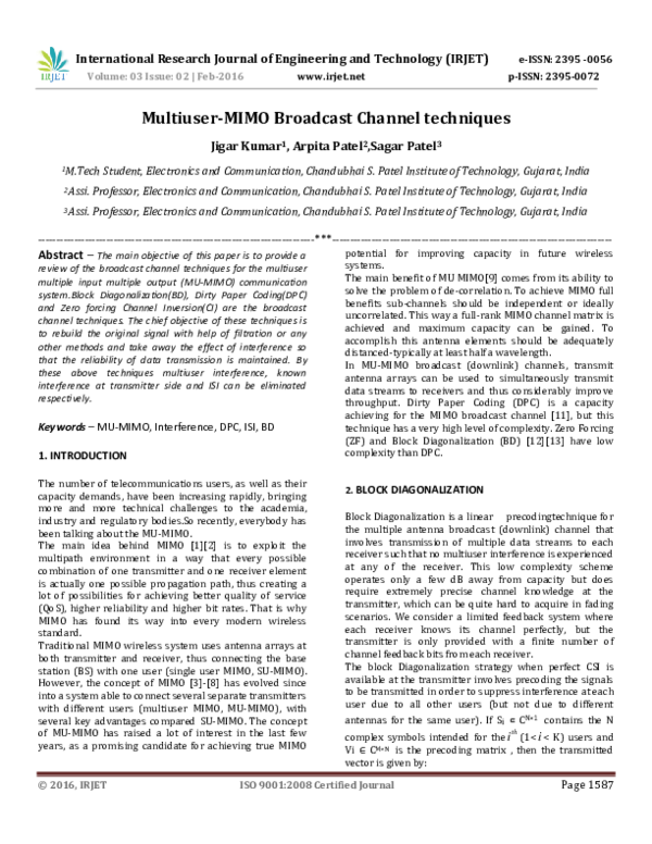 (PDF) Multiuser-MIMO Broadcast Channel techniques
