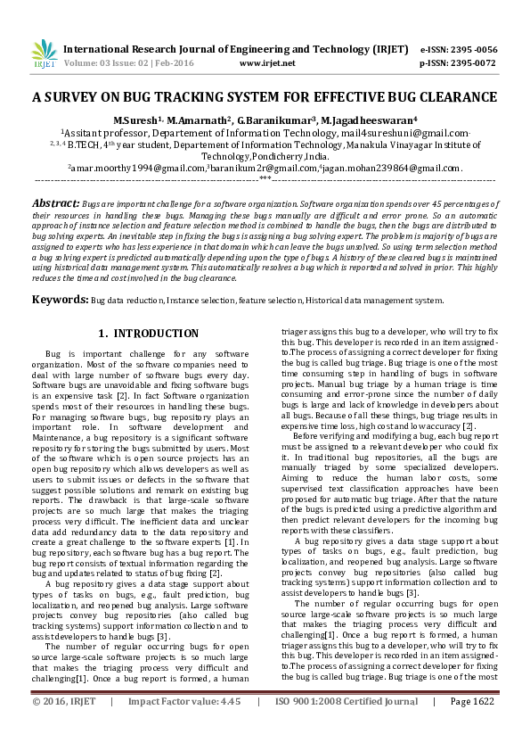 (PDF) A SURVEY ON BUG TRACKING SYSTEM FOR EFFECTIVE BUG CLEARANCE