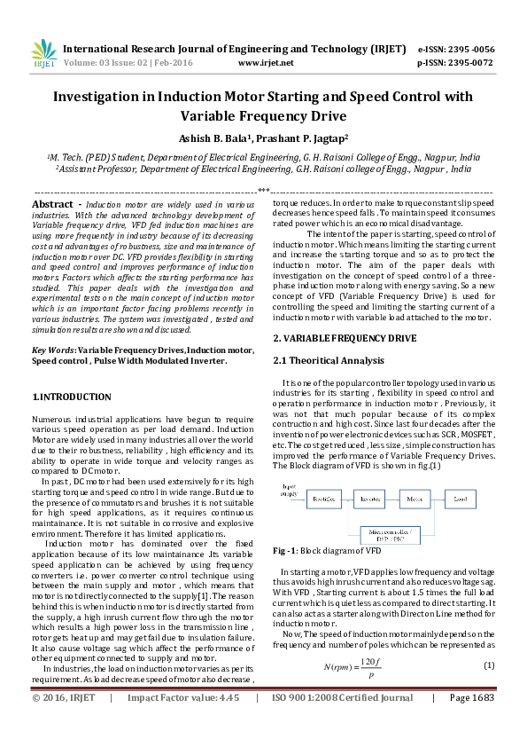 Pdf Investigation In Induction Motor Starting And Speed Control With Variable Frequency Drive