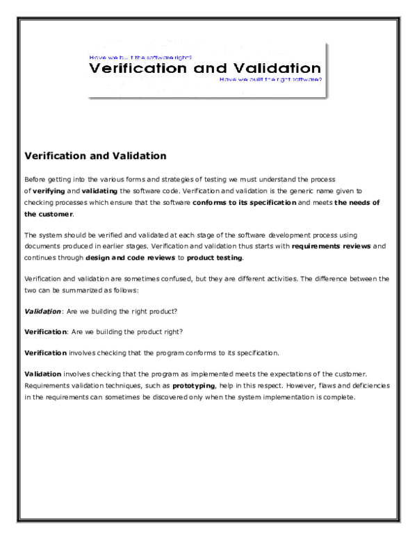 (DOC) Verification and Validation
