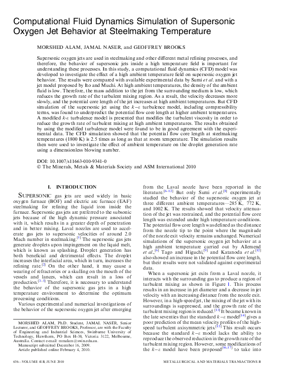 Pdf Computational Fluid Dynamics Simulation Of Supersonic Oxygen Jet