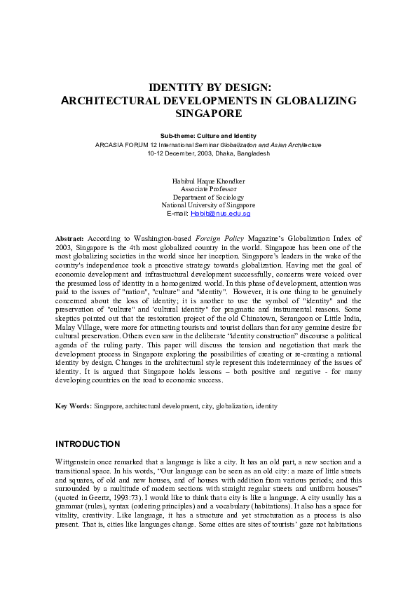 (PDF) IDENTITY BY DESIGN: ARCHITECTURAL DEVELOPMENTS IN GLOBALIZING ...