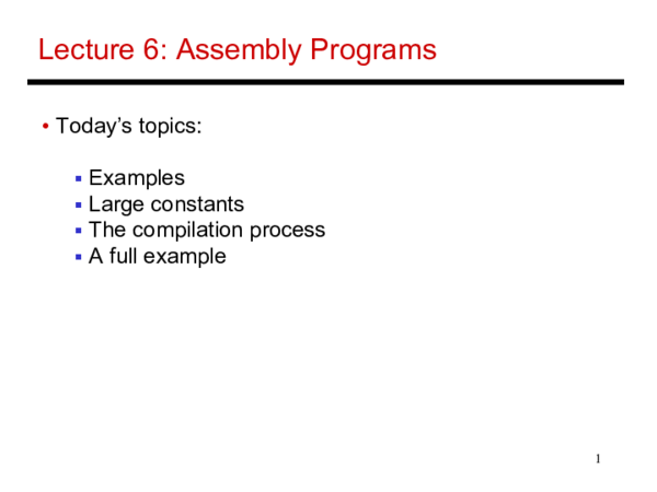 (PDF) Lecture 6: Assembly Programs