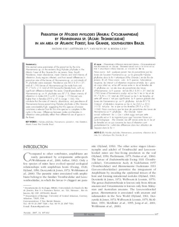 (PDF) PARASITISM OF HYLODES PHYLLODES (ANURA: CYCLORAMPHIDAE) BY ...