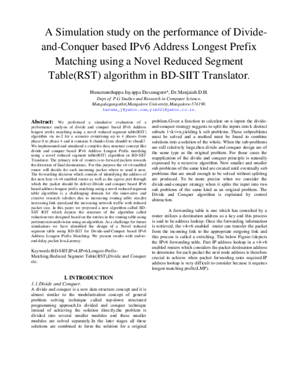 (PDF) A Simulation study on the performance of Divide- and-Conquer based IPv6 Address Longest ...