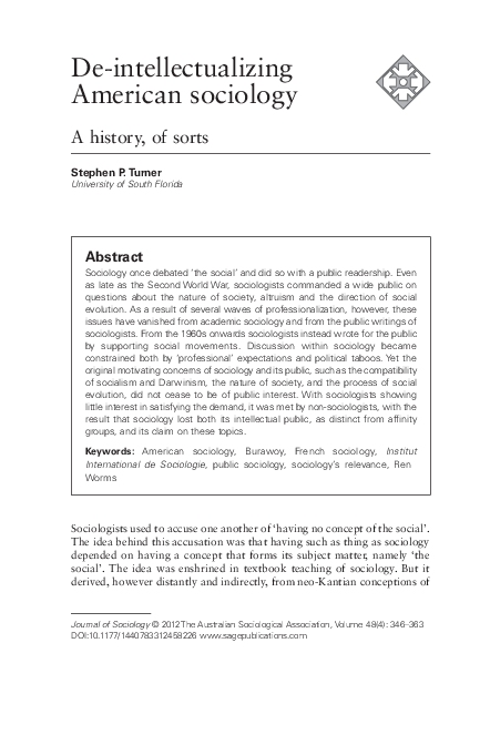 (PDF) De-intellectualizing American Sociology | Stephen Turner ...