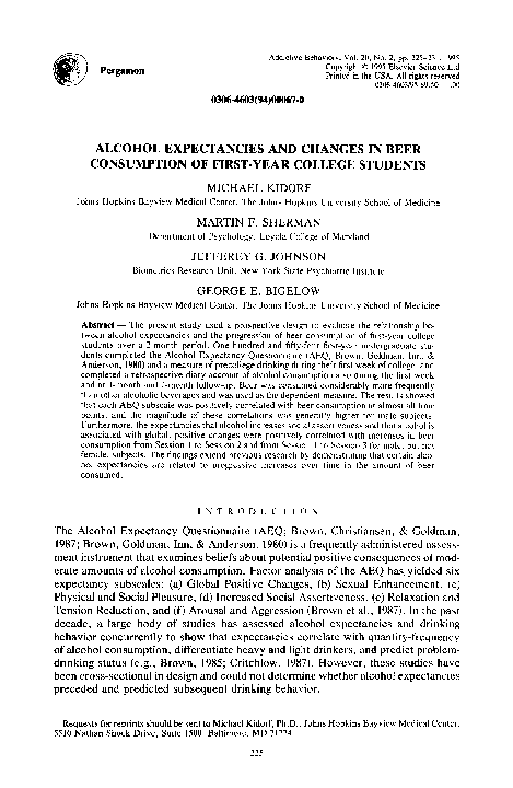 (PDF) Alcohol expectancies and changes in beer consumption of first ...