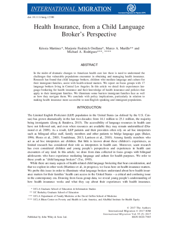 (PDF) Health Insurance, from a Child Language Broker's Perspective