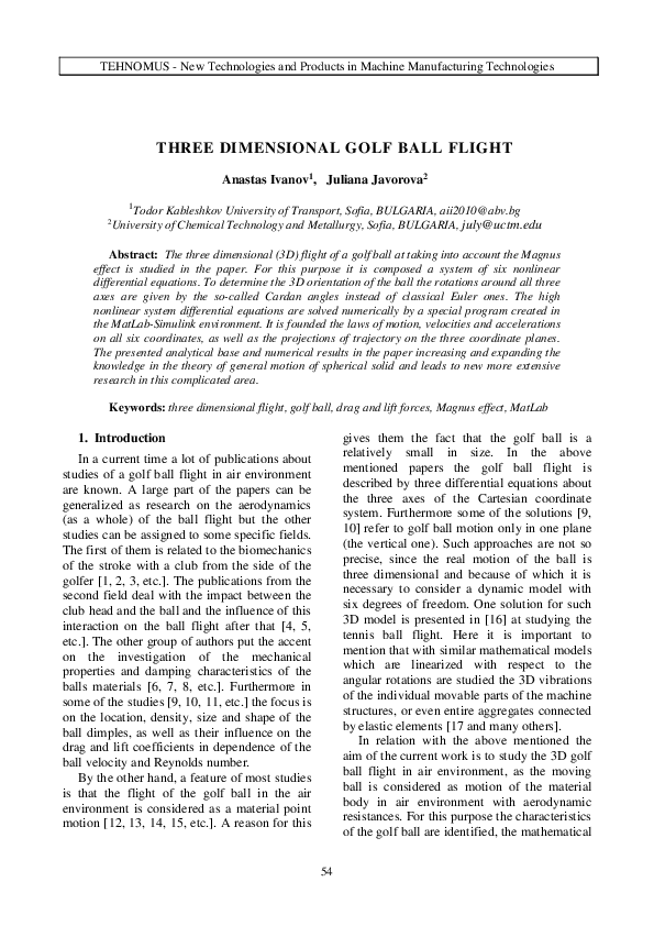 Golf Ball Flight Dynamics - Modeling and Simulation | Rance Barber ...