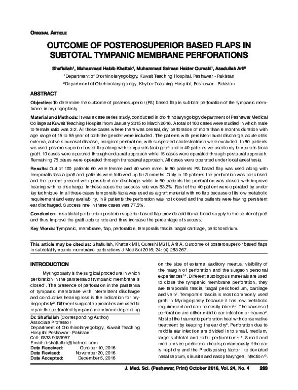 (PDF) Outcome Of Posterosuperior Based Flaps In Subtotal Tympanic ...