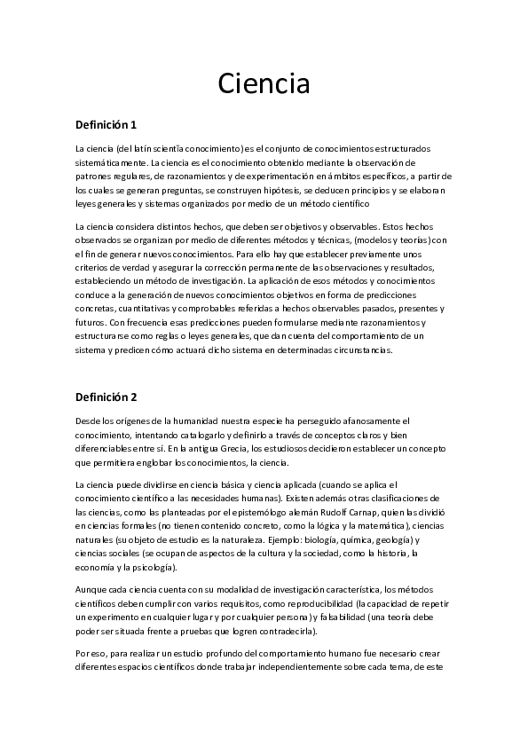 (DOC) Ciencia Definición 1