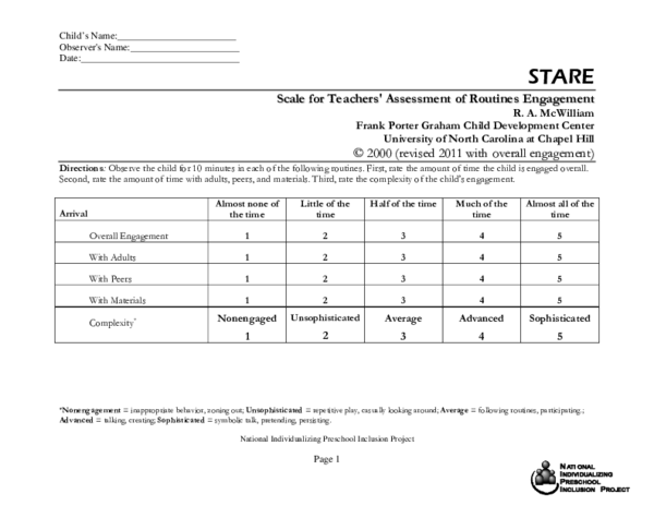 (PDF) The STARE: The Scale for Teachers' Assessment of Routines Engagement