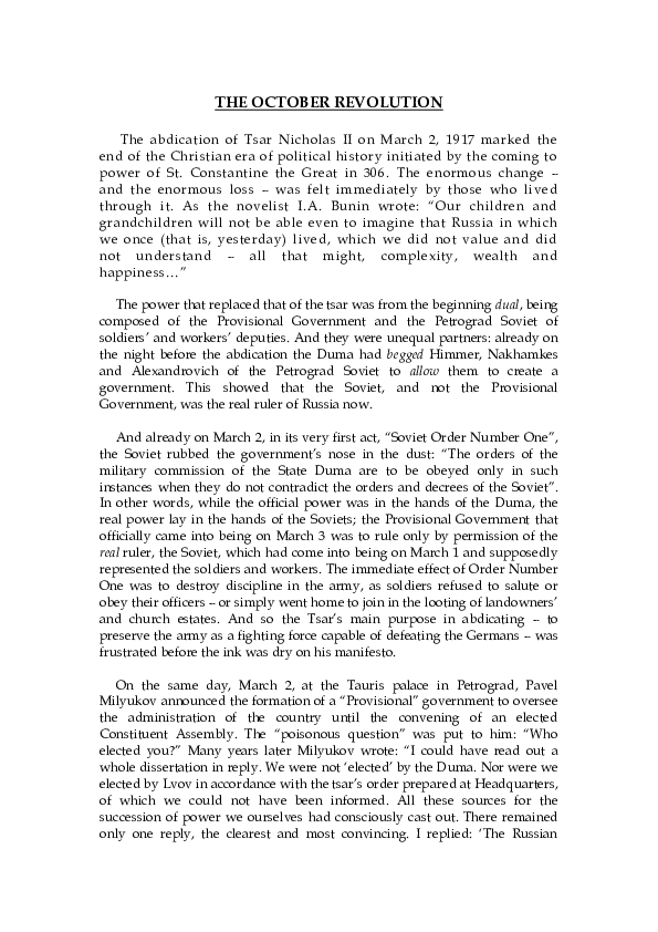 (DOC) THE OCTOBER REVOLUTION