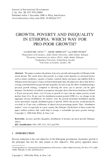 (PDF) Growth, poverty and inequality in Ethiopia: Which way for pro ...