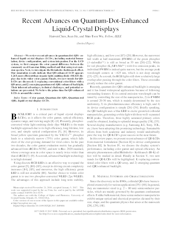 (PDF) Recent Advances on Quantum-Dot-Enhanced Liquid-Crystal Displays