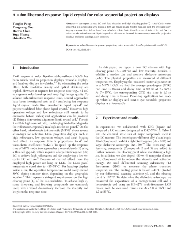 (PDF) A submillisecond-response liquid crystal for color sequential ...