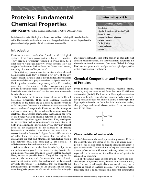 (PDF) Proteins: Fundamental Chemical Properties