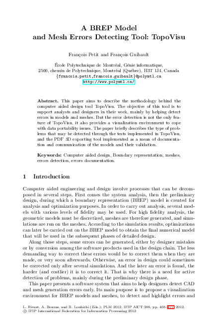 (PDF) A BREP Model and Mesh Errors Detecting Tool: TopoVisu