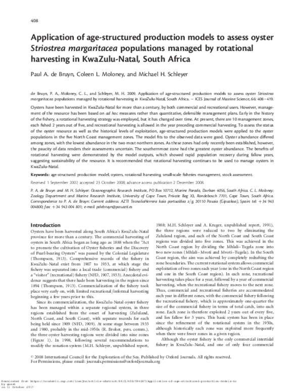 (PDF) Application of age-structured production models to assess oyster Striostrea margaritacea ...